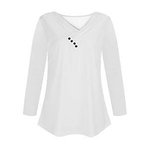 ZDRZK Cute Long Sleeve Tops for Women Dressy Casual Boho Floral Print Crew Neck Petite Shirts Fall Fashion Blouse 2023 Dressy Blouses for Women White S