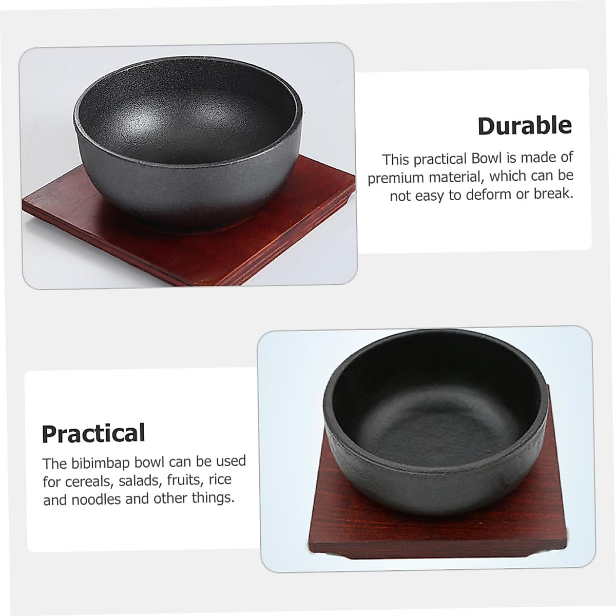 1 set Cooking Wood Cooker Food Cast Bibimbap Cookware Clay Casserole Sizzling Stew Tray Pot Stone Iron Rice Korean Household Soup Base with Bowl Style for Kitchen Induction Ramen