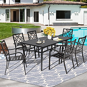 Incbruce 7 Pcs Outdoor Dining Set Wrought Iron Patio Dining Set, Dining Furniture Set (6 Dining Chair and 1 Rectangular Table with 1.57" Umbrella Hole) for Garden,Backyard(Metal Tabletop)