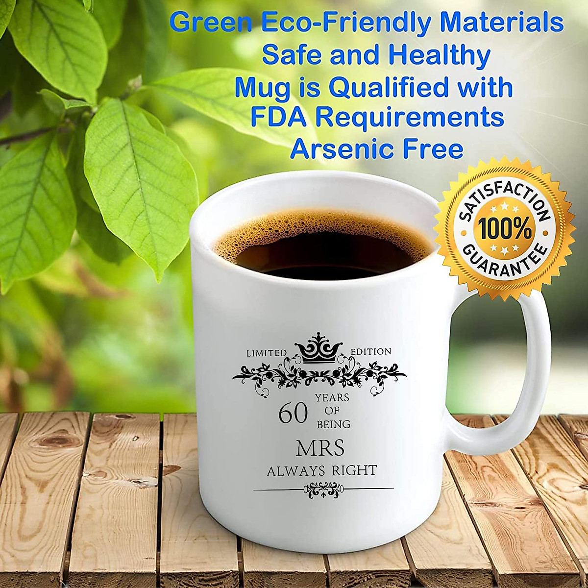 WOHR 60th Anniversary Mugs for Couple 60th Wedding Gifts for Parents Anniversary Couple Mugs Set 60th Couples Mugs Gag Gift Ideas for Wife Husband Ceramic Coffee Cups Mr Mrs 11oz 2-pack