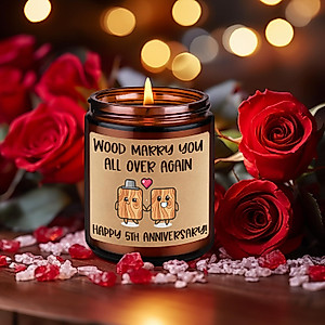 Miracu 5th Wedding Anniversary Candle - 5th Anniversary Wood Themed Gifts for Wife Husband, 5 Year Wedding Anniversary Funny Gifts for Him Her, Happy Fifth Marriage Gifts for Couples Women Men