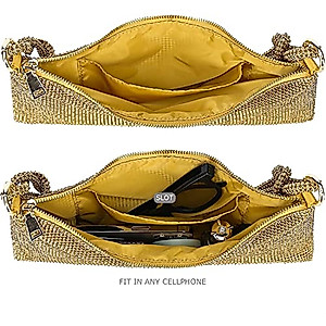 Rhinestone Hobo Bag for Women Chic Evening Handbag Shiny, Sparkly Crystal Handbag Shoulder Bags for Travel Vacation Party Proms Gifts (Gold)