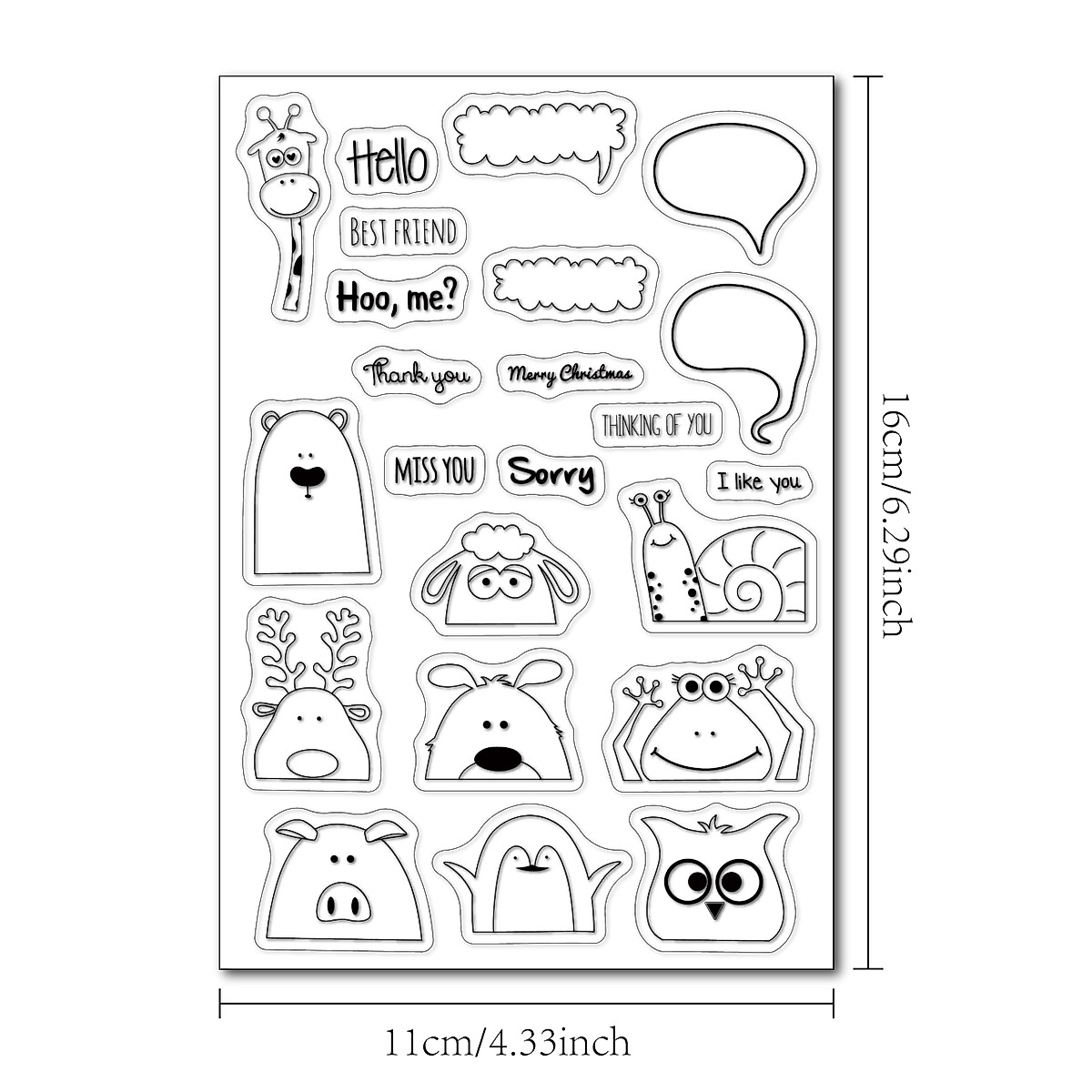 arriettycraft Animals Talking Box Clear Stamps Deer Pig Giraffe Bear Snail Rubber Stamps Owl Sheep Dog Silicone Stamps for Cards Making Decoration Clear Stamps or Scrapbooking Paper Craft Tools