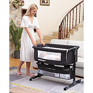 MMBABY Baby Bassinet Bedside Sleeper Bedside Crib Easy Folding Portable Crib 3 in 1 Travel Baby Bed with Adjustable Height,Breathable Net,Large Storage Bag and Mattress