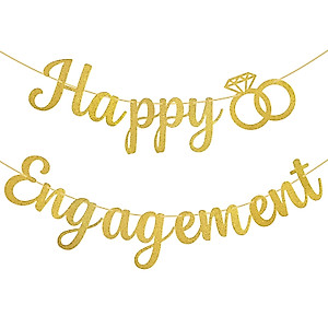 Happy Engagement Banner, Happy Engagement Party Decorations, Engagement Party Banner, Gold Glitter Engagement Party Decorations Sign, Wedding Engagement Banners, Shower Bride to Be Decorations