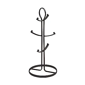 Spectrum Diversified Ashley 6 Holder, Kitchen Mug Tree Mug & Teacup Storage Rack, Coffee Bar Accessory & Kitchen Countertop Organizer, Black