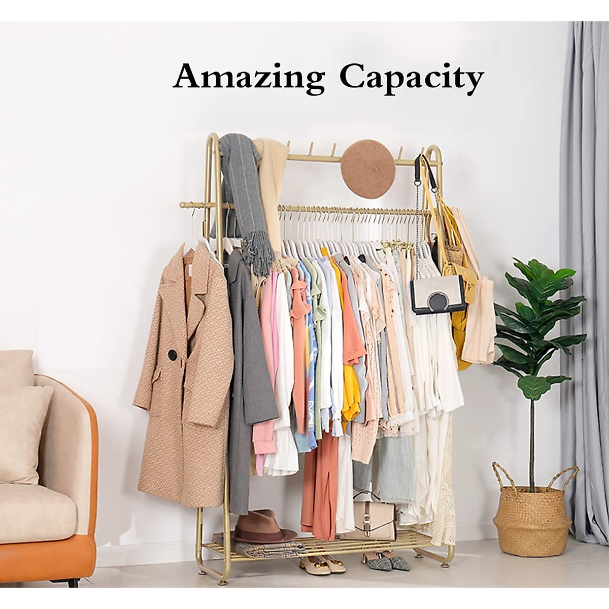 BOTAOYIYI Gold Clothing Rack 39.4 Inch L, Gold Metal Clothes Rack Garment Stand Modern Retail Heavy Duty For Boutique Store Or Bedroom With Coat Hanger And Shoe Display Free Standing