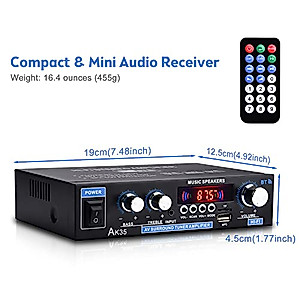 Daakro Stereo Audio Amplifier Receiver, 200W Home Dual Channel Bluetooth 5.0 Sound Speaker AMP, Home Amplifiers FM Radio, USB, SD Card, with Remote Control Home Theater Audio Stereo System Components