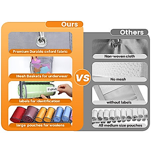 HOMELANE Premium Hanging Closet Storage Organizer for Leggings Yoga Pant Jeans Socks Bra Underwear Top T-Shirt Gym Clothes Scarf Hoodie Sweater Towel Bag, Small Foldable Roll Hangers - 22 GRIDS (Grey)