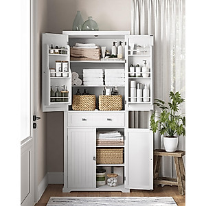 VASAGLE Pantry Cabinet, 71.7-Inch High Freestanding Tall Cupboard Storage Cabinet with a Drawer, 2 Cabinets, 4 Adjustable Shelves, 6 Door Shelves, for Living Room, Kitchen, White UBBC561P31V2