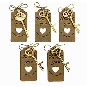 50pcs Skeleton Key Bottle Opener Bridal Shower Wedding Party Favor Souvenir Gift with Escort Tag and Jute Rope(Golden)