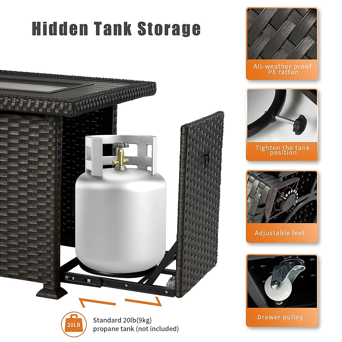 Vicluke Aluminum Fire Pit Table, Propane Fire Pit Table for Outside, 44in 50,000 BTU Auto-Ignition Gas Fire Table w/CSA Certification, Hand-Painted Table Top, Wind Guard, Cover, Glass Beads (Brown)