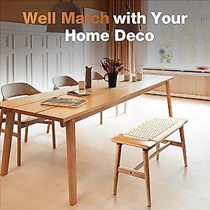 Fancyarn Woven Bench, 32" L FAS Grade Solid Oak Wood Dining Bench w/Rustic Design, Hand Woven Enterway Bench, Breathable Surface, Firm Mortise & Tenon Structure, Small Bench for Dining Room/Bedroom