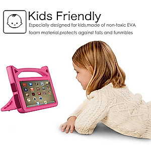 All-New Fire 7 2019 Case,Fire 7 Tablet Case,Riaour Kids Shock Proof Protective Cover Case for Amazon Fire 7 Tablets (Compatible with 5th Generation 2015/7th Generation 2017/9th Generation 2019) (Rose)