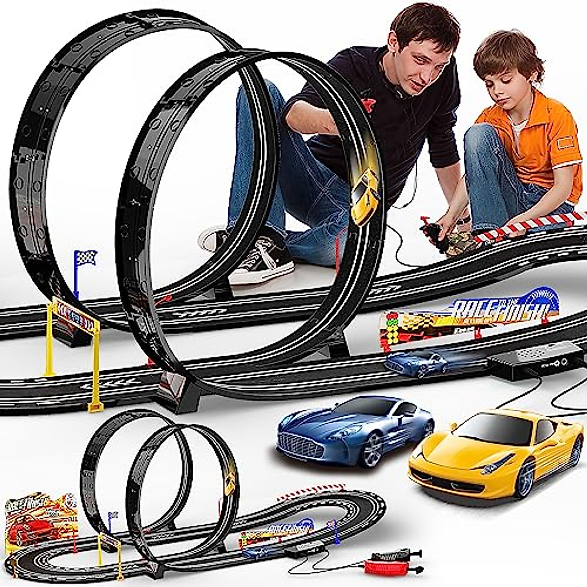Kids Toy-Electric Powered Slot Car Race Track Set with Dual Racing Game Lap Counter Circular Overpass Track,Boys Toys for 6 7 8-12 Years Old Boy Girl Best Gifts