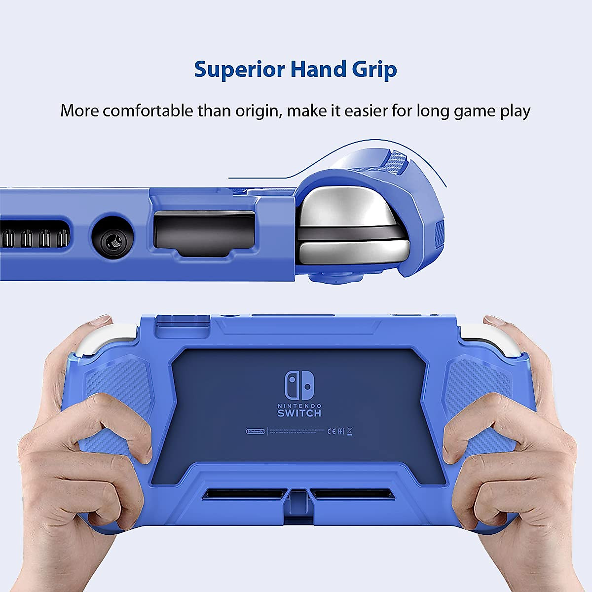 Switch Lite Case Protective Case for Nintendo Switch Lite, Case Compatible with Nintendo Switch Lite Hand Grip Case with Detachable TPU+Built-in PC Screen Protector & 2 x Thumb Grip Caps (Navy Blue)