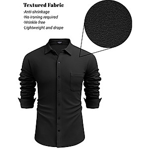 COOFANDY Men's Wrinkle Free Button Down Shirt Long Sleeve Trucker Overshirt Casual Autumn Jacket with Single Pocket Black
