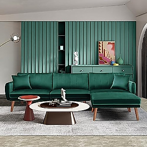 JOMEED 105" Convertible Sectional Sofa Couch, Modern Oversized Velvet Fabric L-Shaped Couch Sofa Bed with Adjustable Backrest for Living Room, Apartment