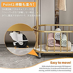 BOOSDEN Clothing Rack, Metal Clothes Hanger Rack with Wheels and Hooks, Portable Rolling Garment Rack for Hanging Clothes, Golden Yellow