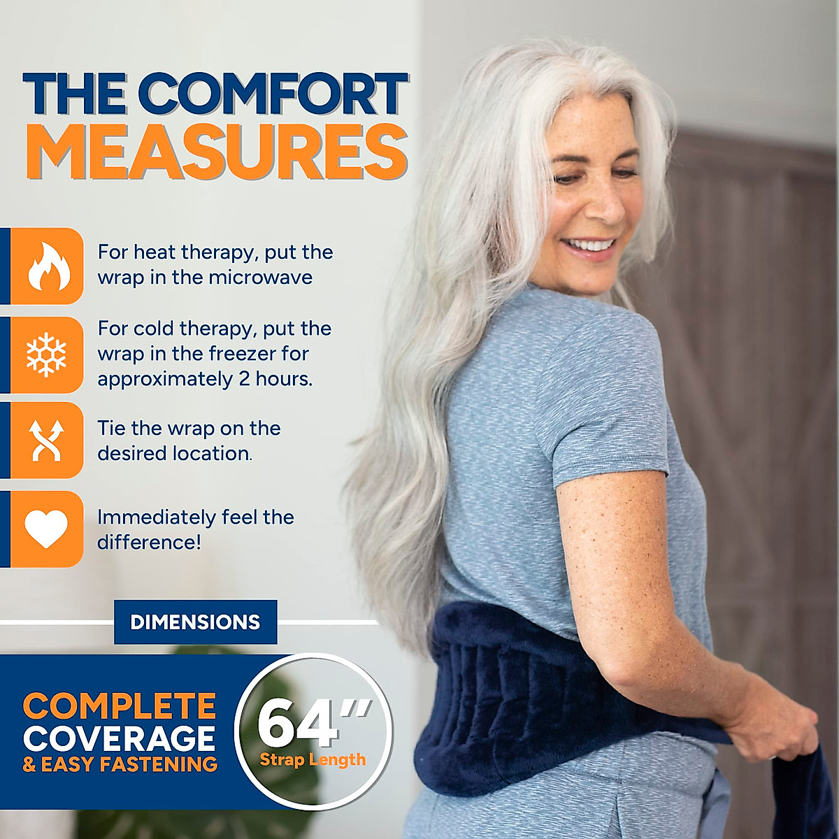 SunnyBay Microwave Heating Pad, Microwavable Moist Hot or Cool Bean Bag Wrap for Neck, Shoulder, Knee, or Back Pain with Fastening Straps, 8x14 Inch Heating Area, 1.5 Lbs, 64 Inches, Purple