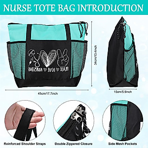 Coume 4 Pcs Nurse Gift for Women Peace Love Nursing Appreciation Gift Set Include Zippered Nurse Tote Bag Stethoscope Case Wine Tumbler Keychain for Nurse Graduation Rn Gift Nursing Bags (Turquoise)