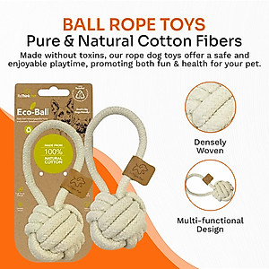 ReThink Pet Eco Cotton Rope Ball Dog Toy, Natural Cotton Dog Toy & Ball Rope Toys for Dogs, Rope Toy for Big & Small Dog, Densely Woven & Durable Dog Training Toys