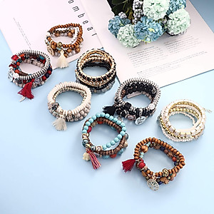 LOYALLOOK 8 Sets Bohemian Stackable Bead Bracelets for Women Stretch Multilayered Boho Stackable Bracelets Stack Beads Multicolor Beaded Strand Bangle Charm Bracelets Boho Tassel Bracelet Set Handmade