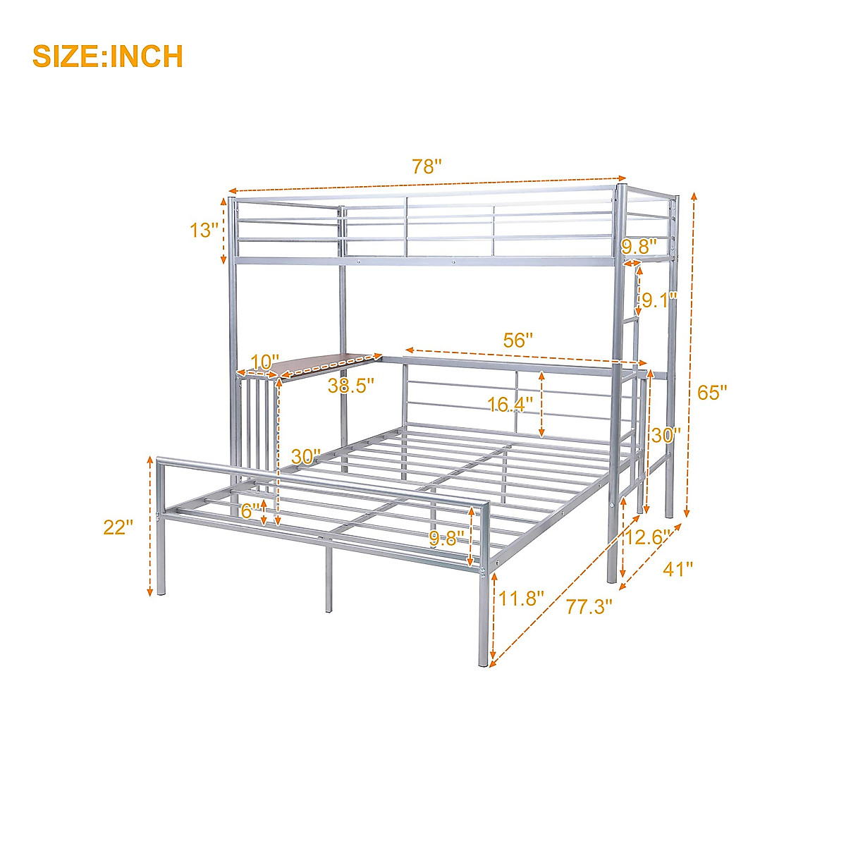 Harper & Bright Designs Twin Over Full Metal Bunk Bed with Desk, L Shaped Bunk Bed with Ladder and Quality Slats for Bedroom- Silver