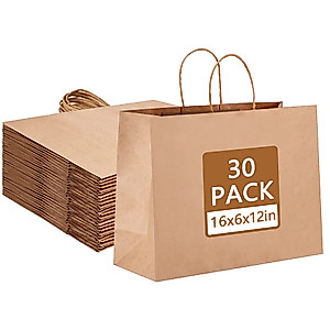 Moretoes Paper Bags with Handles, 16x6x12 Inch 30pcs Large Brown Gift Bags, Large Paper Bags, Shopping Bags for Small Business, Retail Stores, Gifts & Merchandise