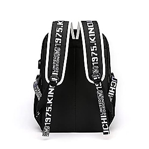 jupkem Anime Demon Backpack Bag USB with Charging Port Student School Bag Laptop Cosplay for Boys Girls (Black, One Size)