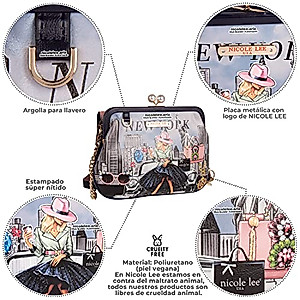 Nicole Lee Pearl Kiss Lock Envelope Crossbody Handbag, Women's Fashion Print Vegan Leather Clutch (Success in New York)