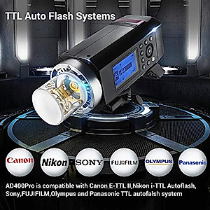 Godox AD400 Pro AD400Pro 400ws GN72 TTL Battery-Powered Monolight, 1/8000 HSS Outdoor Flash Strobe Light, Built-in Godox 2.4G System, 390 Full Power Pops, 0.01-1s Recycle Time, 30w LED Modeling Lamp