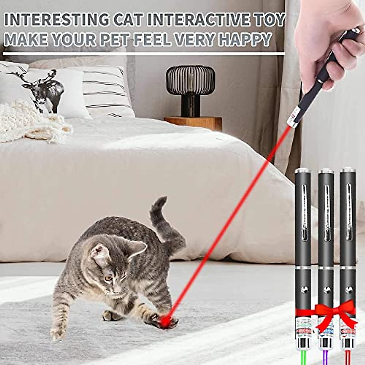 MEUSNO Laser Pointer, Laser Pointer Cat Toys for Indoor Cats, 3 Pack Laser Pointer Pen for Cats Dogs Pet Laser Toy Indoor Interactive Chase Cat Toy Lazer Pointer Pen Tease Cat Laser Light 9343