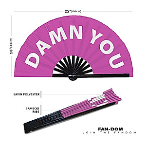 Damn You hand fan foldable bamboo circuit hand fan funny gag slang words expressions statement gifts Festival accessories Rave handheld Circuit event fan Clack fans (Pink)
