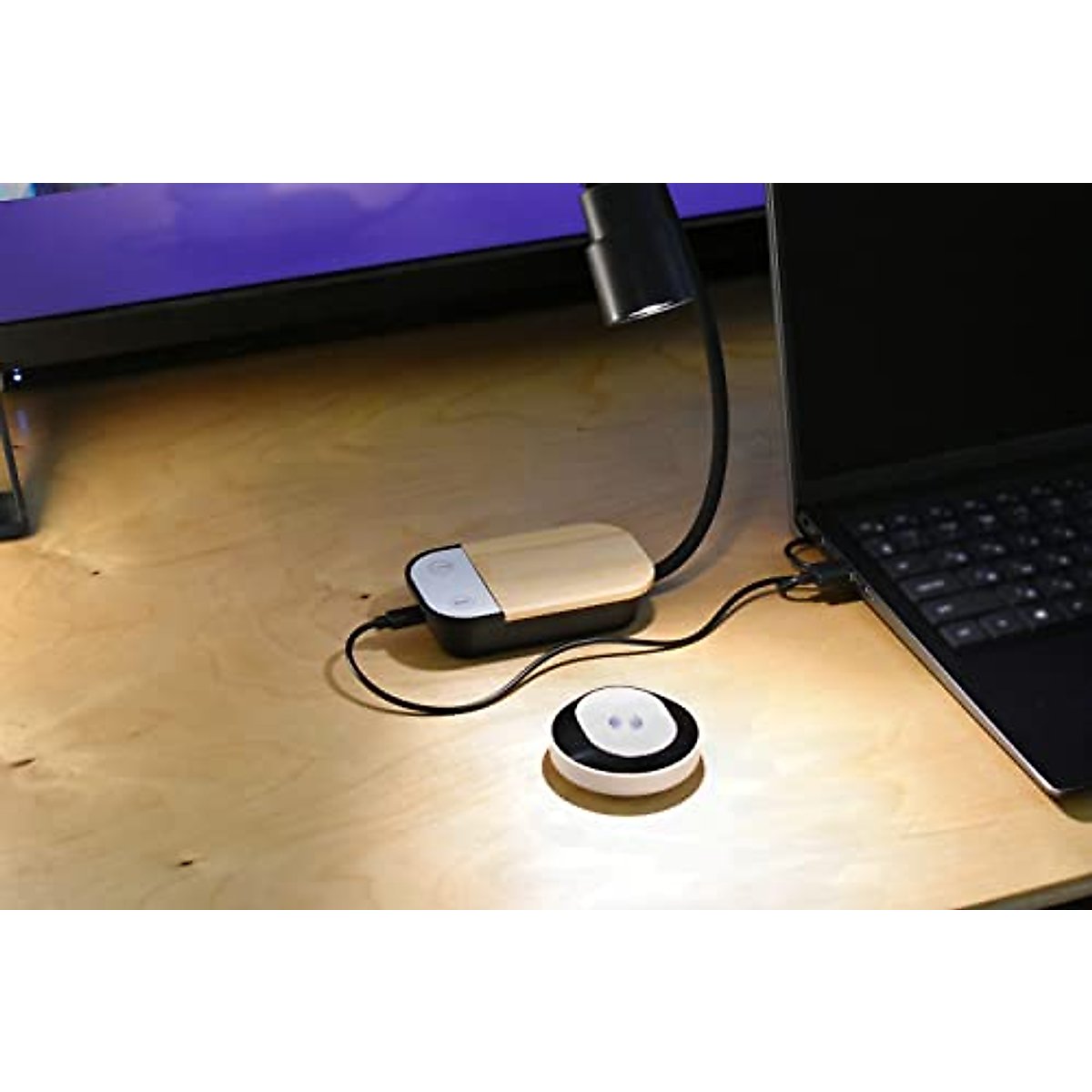 Cool Light Shop Multi-Functional LED Wall and Desk Lamp, Remote Control Sets Color, Adjustable Focus. Black Housing with Walnut Finish. 14 x 2.5 1 in. Powers USB Cable (Black), (MFL01)