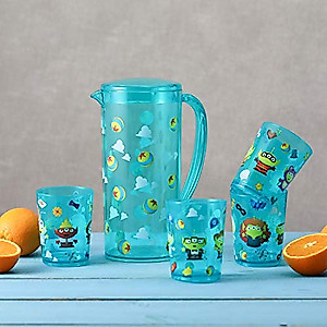 Zak Designs Pixar Movies Alien Remix Beverage Serving Set Includes Pitcher and 4 Durable Plastic Tumblers with Unique Artwork, Perfect for a Pool Party (5 Pieces), Green,10 ounces