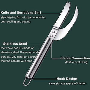 UGpine Stainless Steel Fish Maw Knife, 3 In 1 Fish Maw Knife, Multifunction Fish Scale Knife, Fish Scale Remover, Household Kitchen Fish Scale Tool