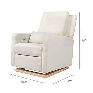 Babyletto Sigi Electronic Power Recliner and Glider with USB Port in Ivory Boucle with Light Wood Base, Greenguard Gold and CertiPUR-US Certified