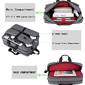 Hybrid Briefcase Backpack Convertible Large 17inch College School Computer bag Multi-Functional Travel Rucksack (Grey)