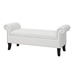 Jennifer Taylor Home Kathy Roll Arm Entryway Accent Bench, Bright White Polyester