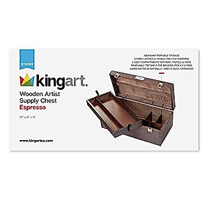 KINGART Artist Wood Pastel, Pen, Marker Portable Storage Box Organizer with Drawer, Tool Box Espresso Finish