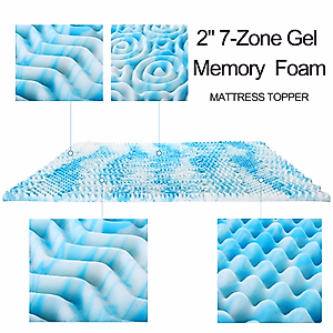 Askme 2 Inch 7-Zone Twin Memory Foam Mattress Topper, Cooling Gel Foam Mattress Topper for Pressure Relief,Bed Topper in a Box CertiPUR-US Certified, Twin Size