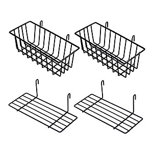 Unomor 2 Sets Shelf Black Storage Baskets Garage Storage Organizer Pegboard Shelves Hanging Wall Basket Wire Wall Shelves Desk Pegboard Storage Baskets for Shelves Wire Tray Wrought Iron