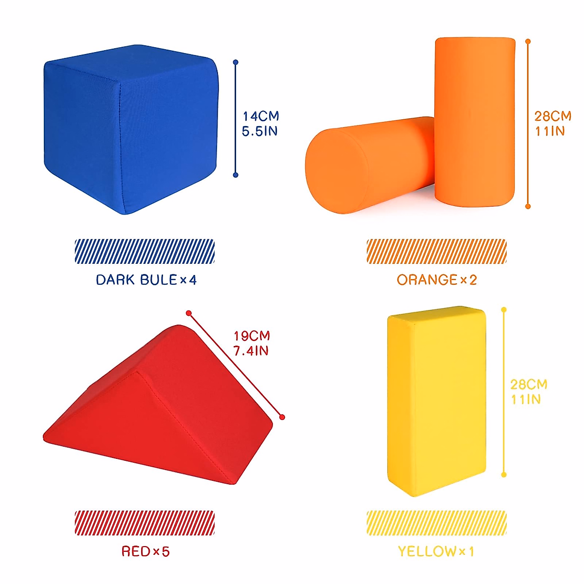 UHAPPYEE Toddler Foam Building Blocks, 12 PCS + 5 Kinds of Shapes Colourful Stacking Block Sets for Kids, Soft Foam Building Blocks Throwing Toys