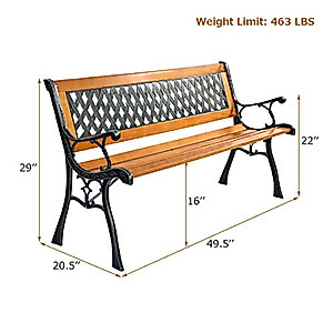 Giantex 50'' Patio Bench, Outdoor Furniture Cast Iron Hardwood Frame Porch Loveseat, Weather Proof Porch Path Chair for 2 Person Outside Bench