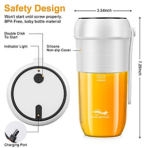 GOLDFOX Portable Blender for Shakes and Smoothies, Personal Blender USB Rechargeable, Travel Mini Blender, Smoothie Maker, Fresh Juice Blender Cup for Outdoors, Gym, Office 350ML(11.84oz)