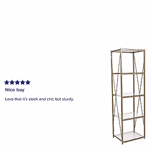 Flash Furniture Mar Vista Collection 4 Shelf 64"H Cross Brace Glass Bookcase in Matte Gold