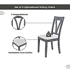 Harper & Bright Designs 5-Piece Dining Table Set with 4 Upholstered Dining Chairs, Solid Wood Dining Furniture Set for Small Place, Kitchen, Dining Room, Antique Grey