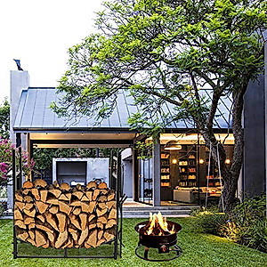 Outvita 30 Inch Firewood Rack with 4 Tools, Heavy Duty Iron Fireplace Wood Log Storage with Removable Kindling Holder for Indoor Outdoor Use Black