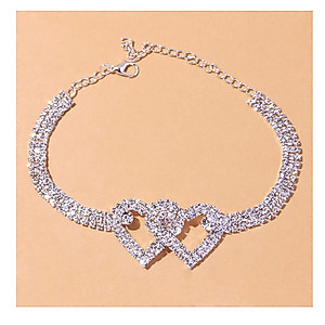 Riymusry Rhinestone Chain Heart Anklet Bracelet,Crystal Heart Pendant Anklets,Summer Beach Foot Chain Bracelet,Crystal Armlet,Rhinestone Leg Bracelet Jewelry (Heart)
